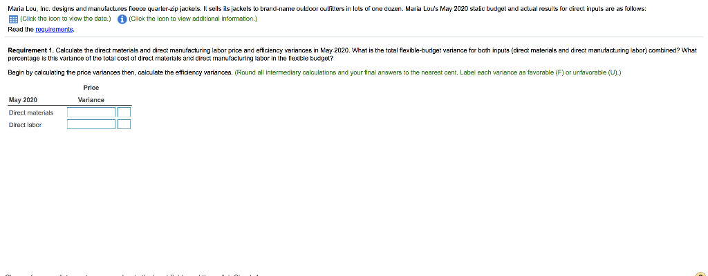 Solved Maria Lou, Inc. designs and manufactures fleece | Chegg.com