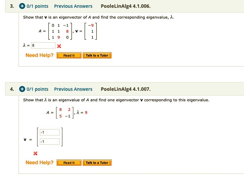 Solved 3. + 0/1 points Previous Answers PoolelinAlg4 | Chegg.com