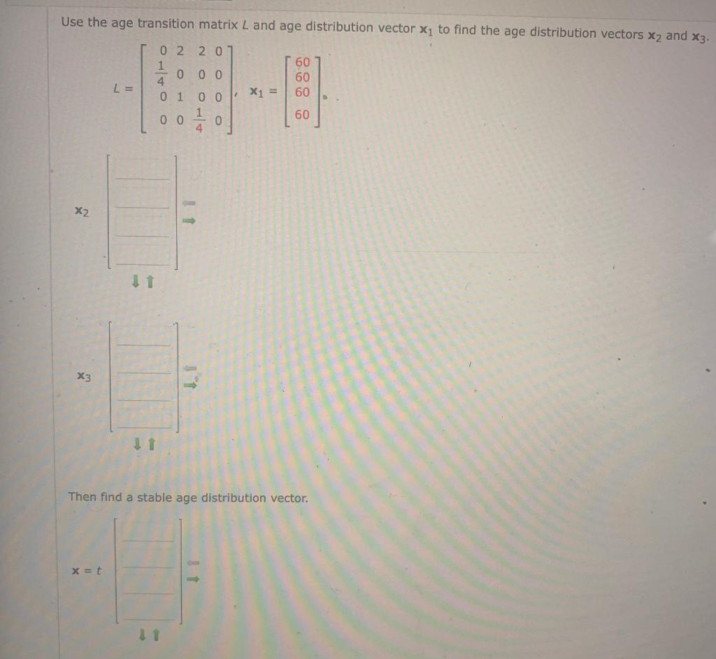 Solved Use the age transition matrix L and age distribution | Chegg.com