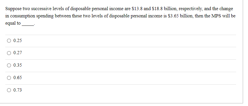 Solved Suppose two successive levels of disposable personal | Chegg.com
