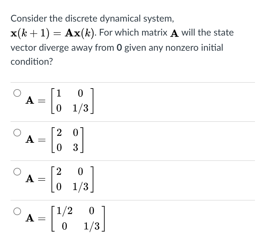 Solved Consider the discrete dynamical system, x(k+ 1) = | Chegg.com