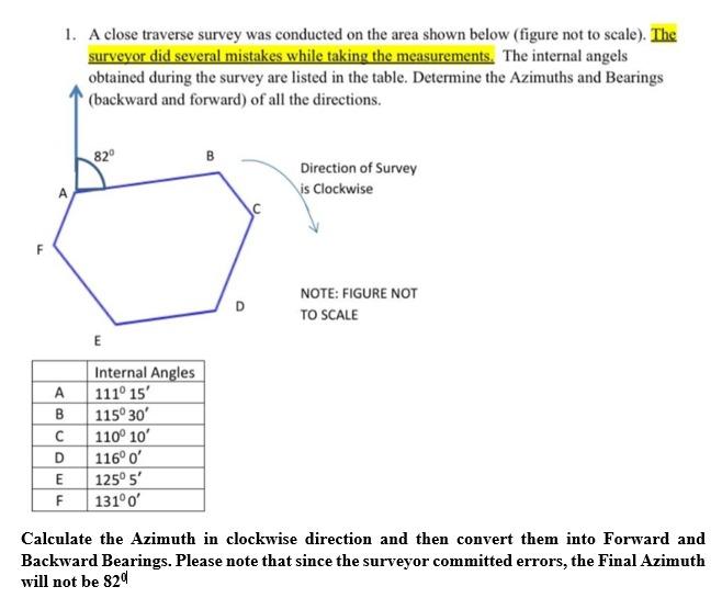 Solved 1. A close traverse survey was conducted on the area | Chegg.com