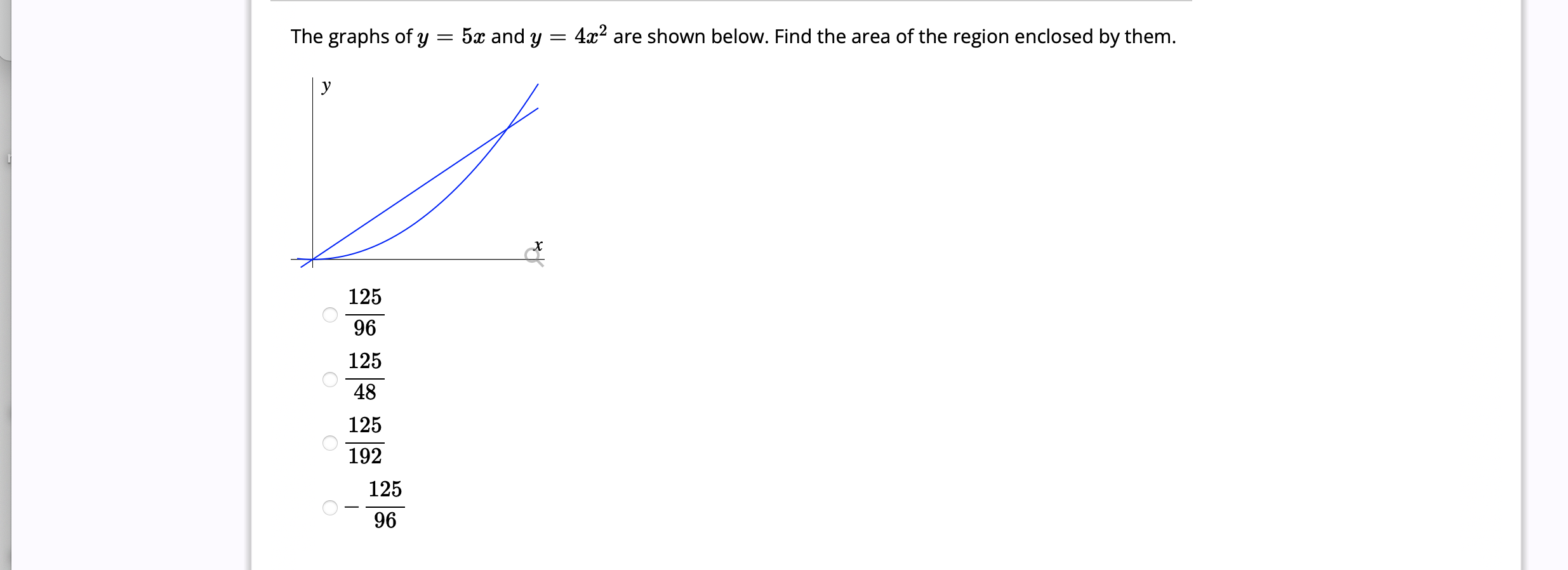 Solved The graphs of y = 5x and y = 4x2 are shown below. | Chegg.com