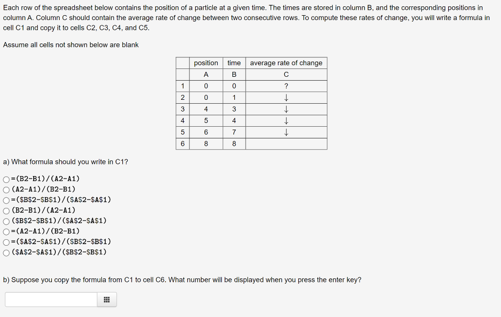 Solved Each row of the spreadsheet below contains the | Chegg.com
