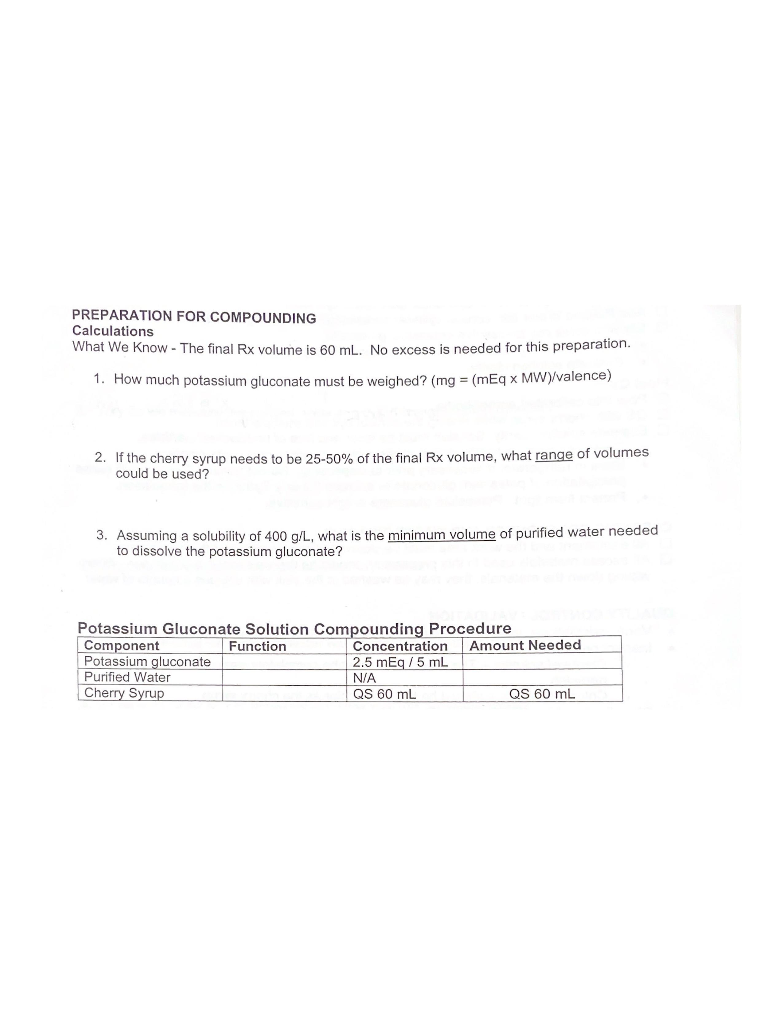 Solved PREPARATION FOR COMPOUNDING Calculations What We Know | Chegg.com