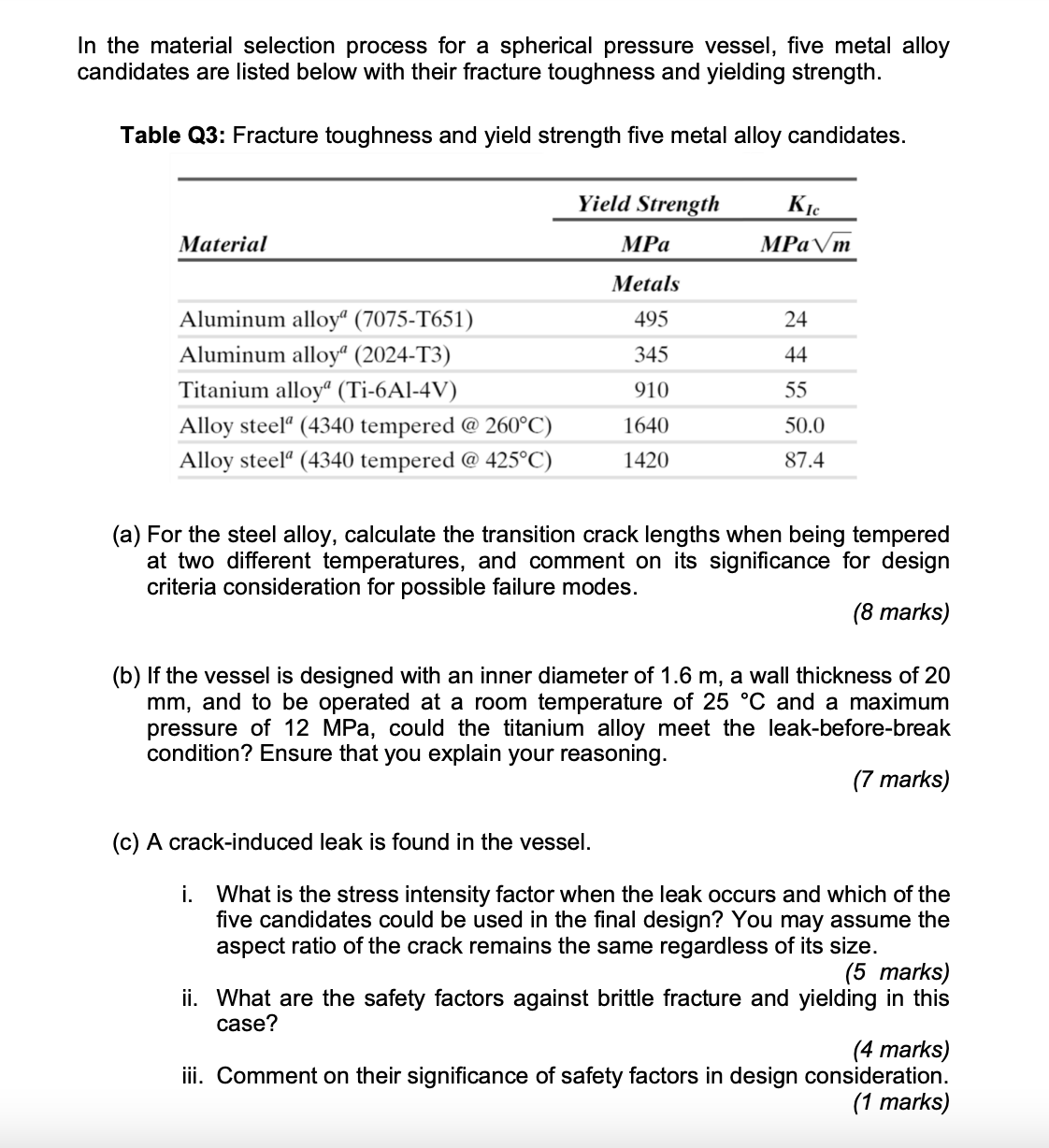Solved In the material selection process for a spherical | Chegg.com