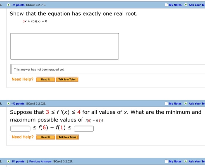 Solved Show that the equation has exactly one real root. 3x | Chegg.com