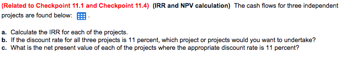 Solved (Related to Checkpoint 11.1 and Checkpoint 11.4) (IRR | Chegg.com