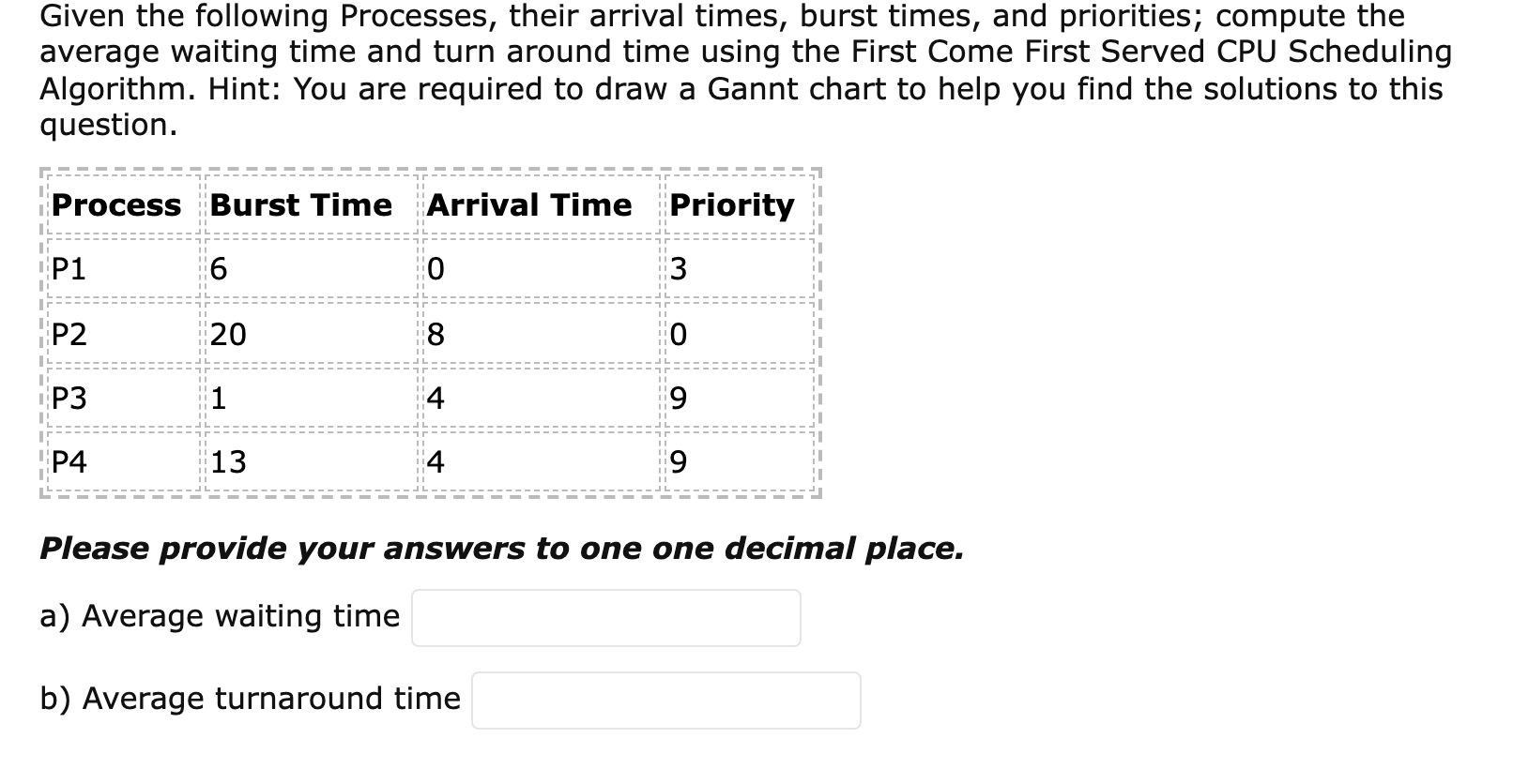 Solved Given the following Processes, their arrival times, | Chegg.com