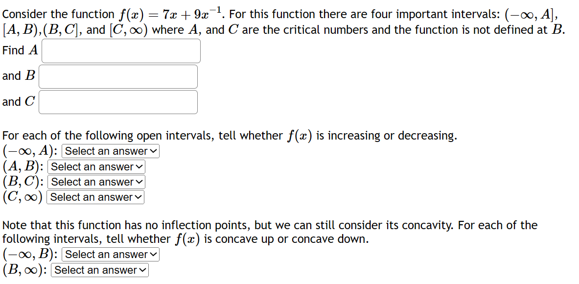 Solved Consider the function f(x)=7x+9x−1. For this function | Chegg.com