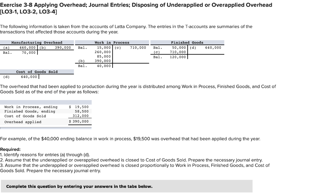 Solved Exercise 3-8 Applying Overhead; Journal Entries; | Chegg.com
