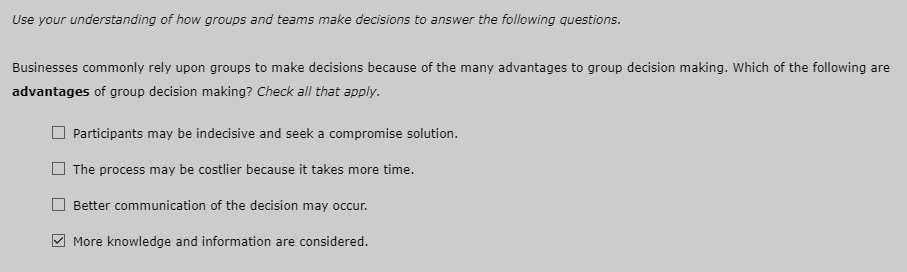 Solved Use your understanding of how groups and teams make | Chegg.com