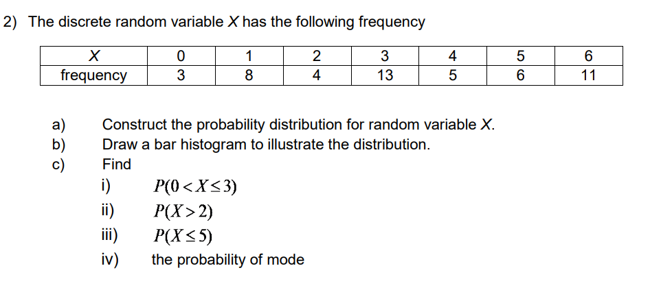 Solved 2) The discrete random variable X has the following | Chegg.com