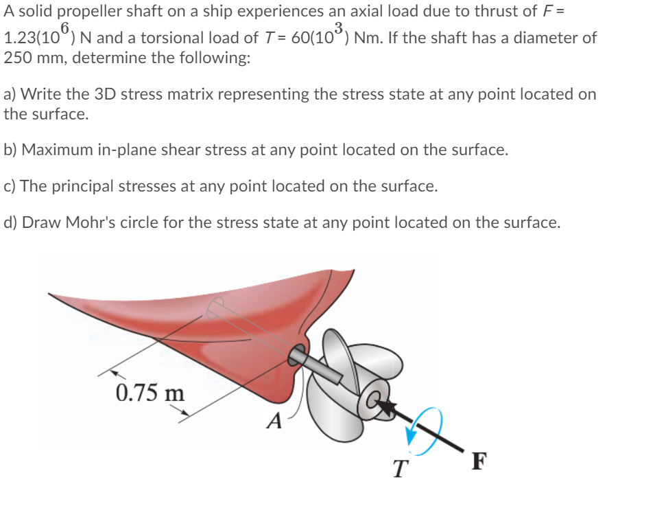 Solved A solid propeller shaft on a ship experiences an | Chegg.com