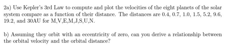 Solved 2a) ﻿Use Kepler's 3rd Law to compute and plot the | Chegg.com