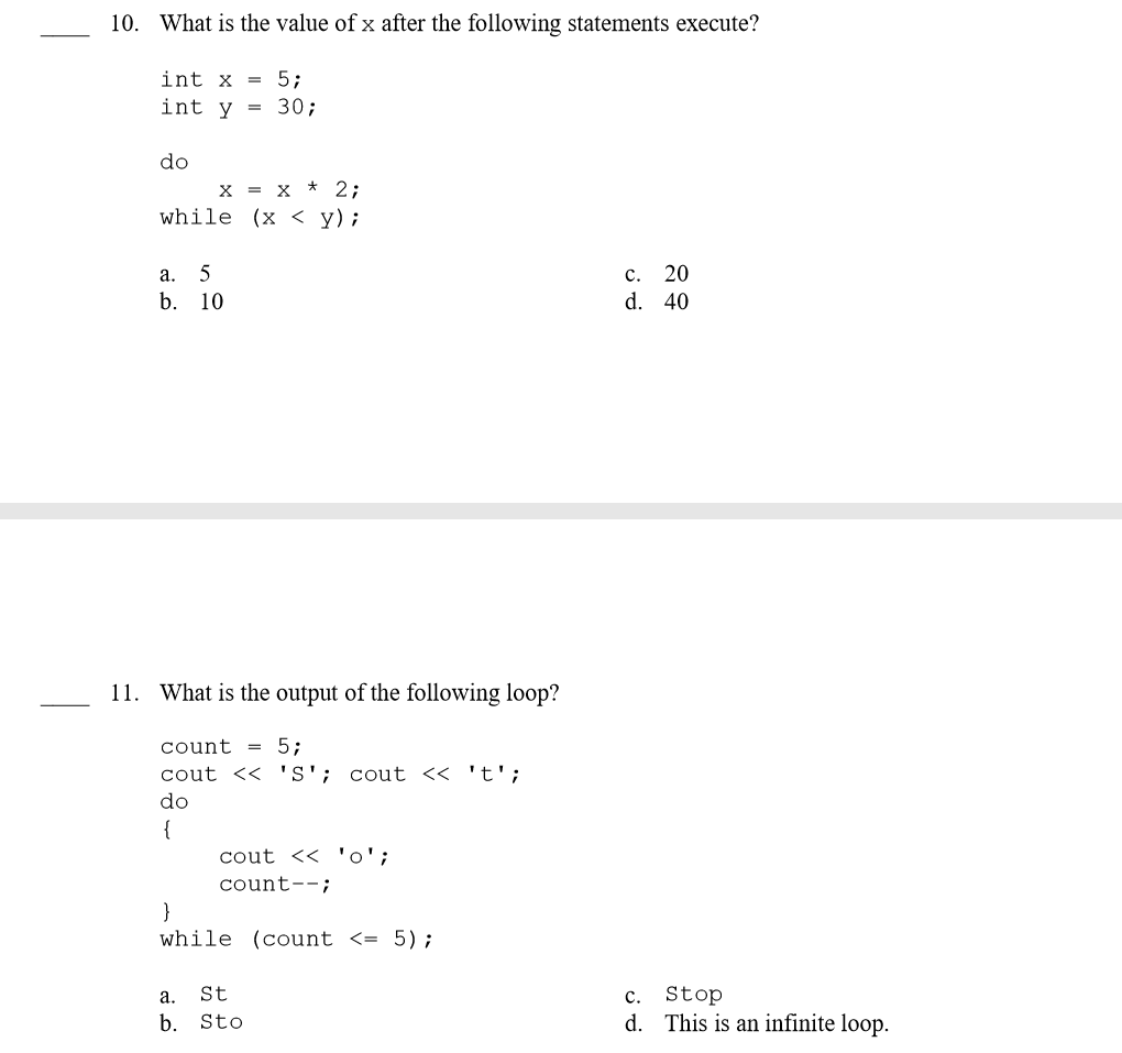 Solved 10. What is the value of x after the following | Chegg.com