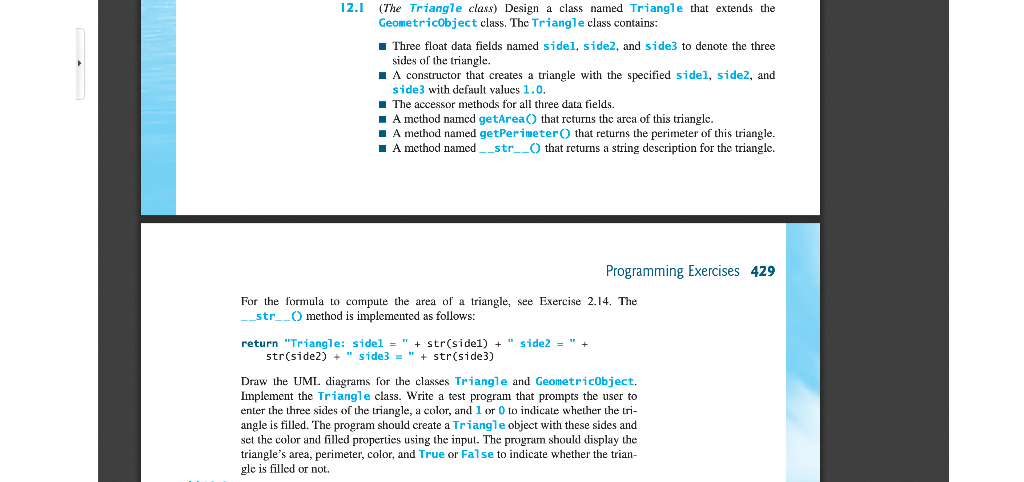 Solved 12.1 (The Triangle class) Design a class named | Chegg.com