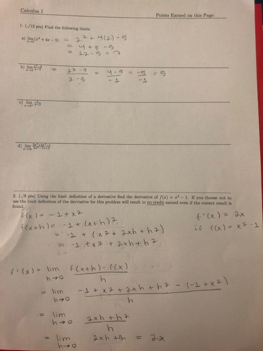 Solved Calculus 1 Points Earned on this Page: 1: (-/12 pts) | Chegg.com