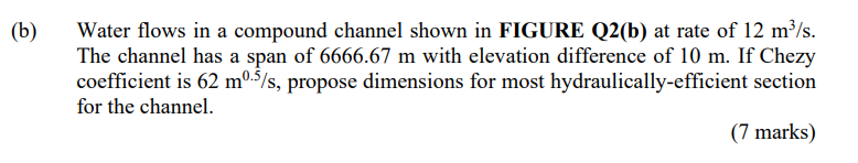 Solved (b) Water flows in a compound channel shown in FIGURE | Chegg.com