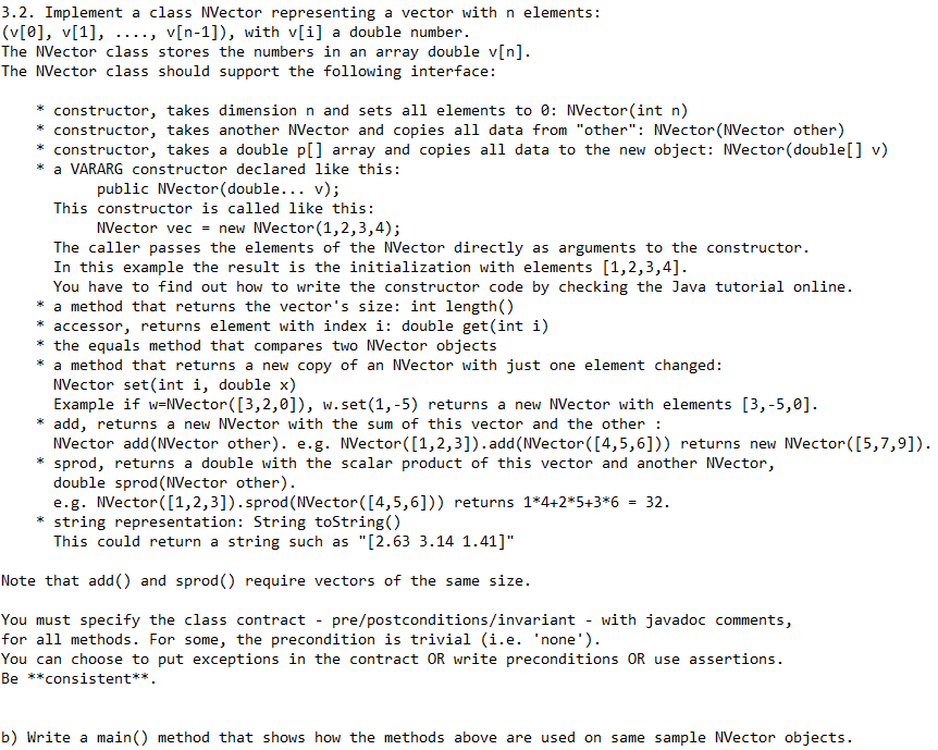 Solved 3.2. Implement a class NVector representing a vector | Chegg.com