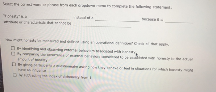 Solved Select the correct word or phrase from each dropdown | Chegg.com