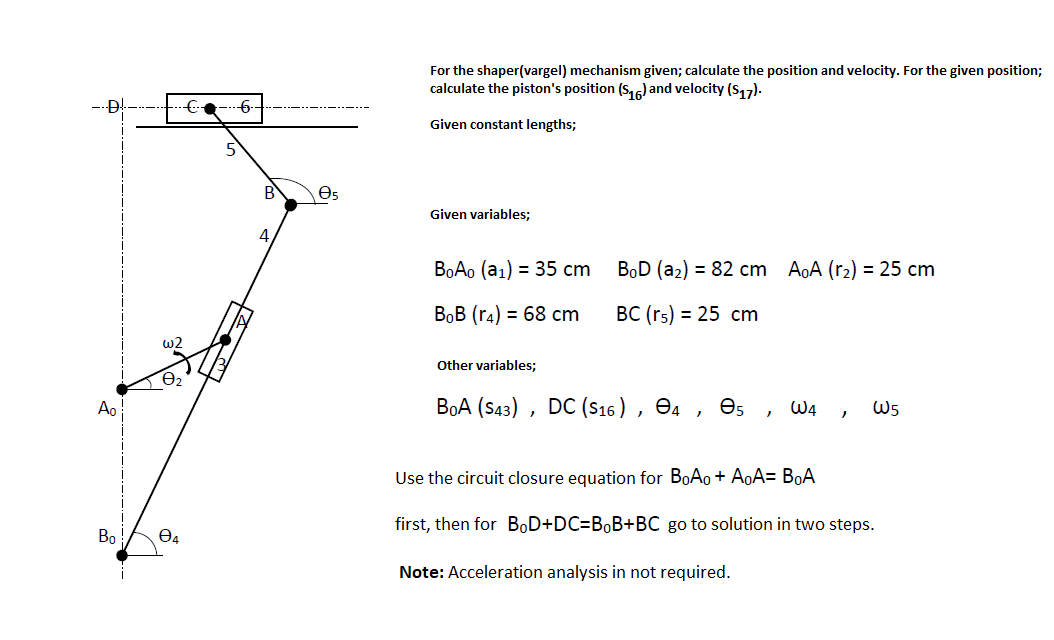 Solved For the shaper(vargel) mechanism given; calculate the | Chegg.com
