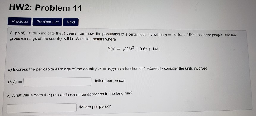 Solved HW2: Problem 11 Previous Problem ListNext | (1 point) | Chegg.com