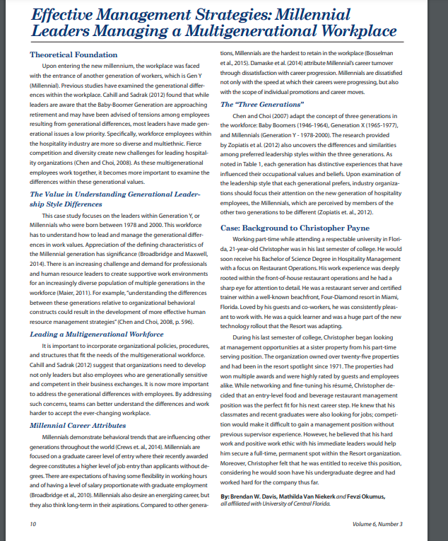 Solved Effective Management Strategies: Millennial Leaders | Chegg.com