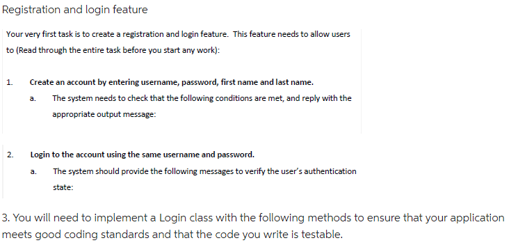Solved Registration and login feature Your very first task | Chegg.com