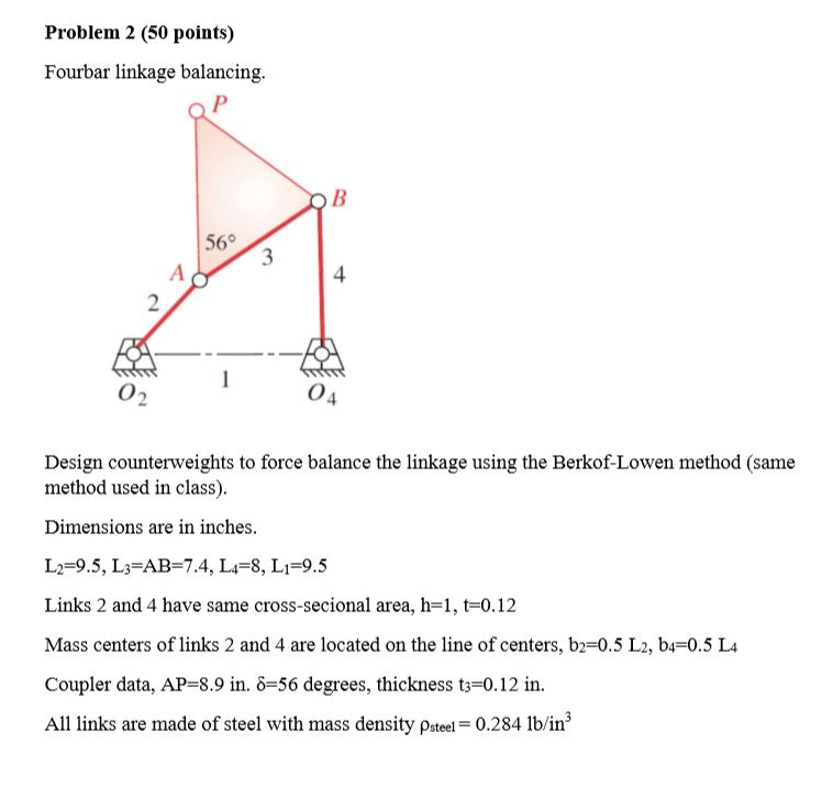 Problem 2 (50 points) Fourbar linkage balancing. QP A | Chegg.com