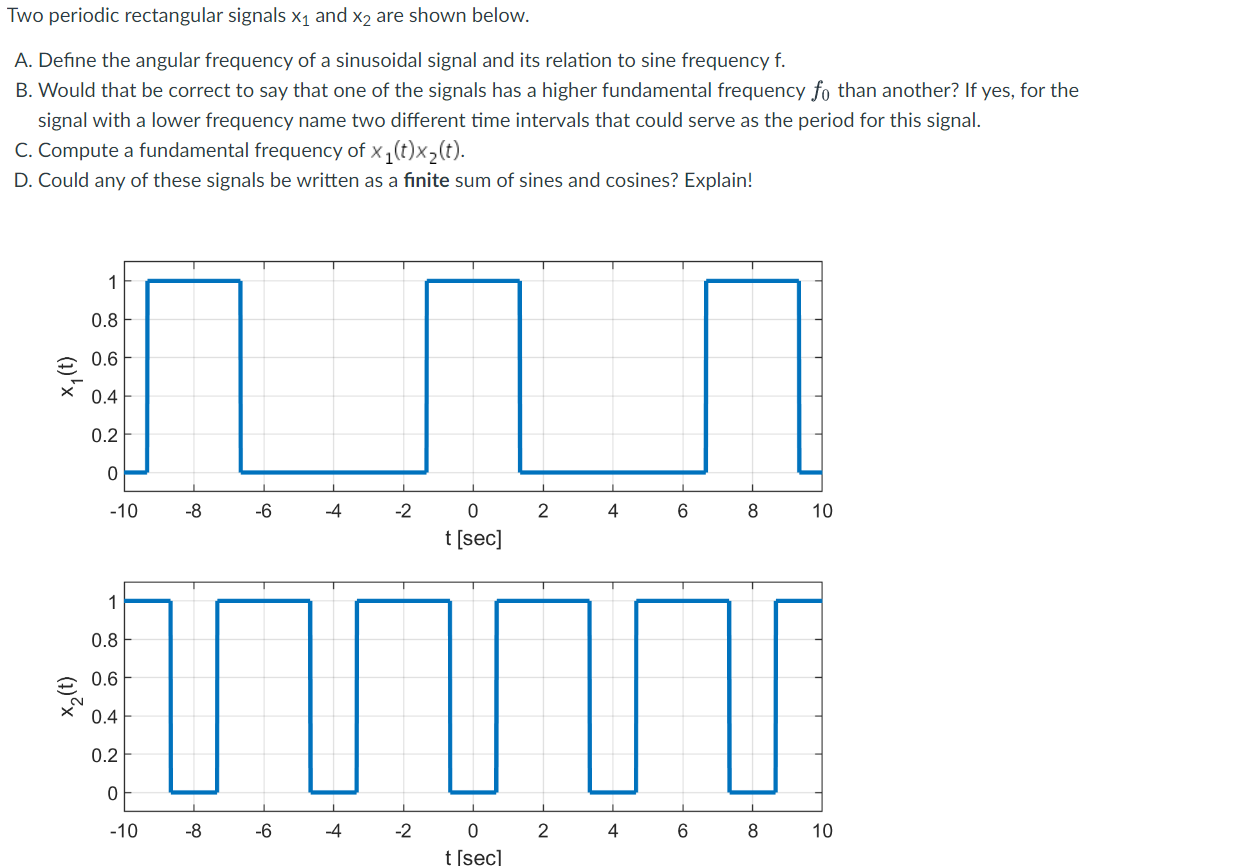 Solved Two periodic rectangular signals \( ﻿x_{1} \) ﻿and \( | Chegg.com