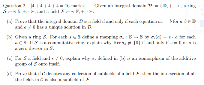 Solved Question 2. [4+4+4+4=16 marks ] Given an integral | Chegg.com