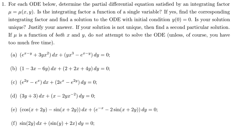 Solved 1. For each ODE below, determine the partial | Chegg.com