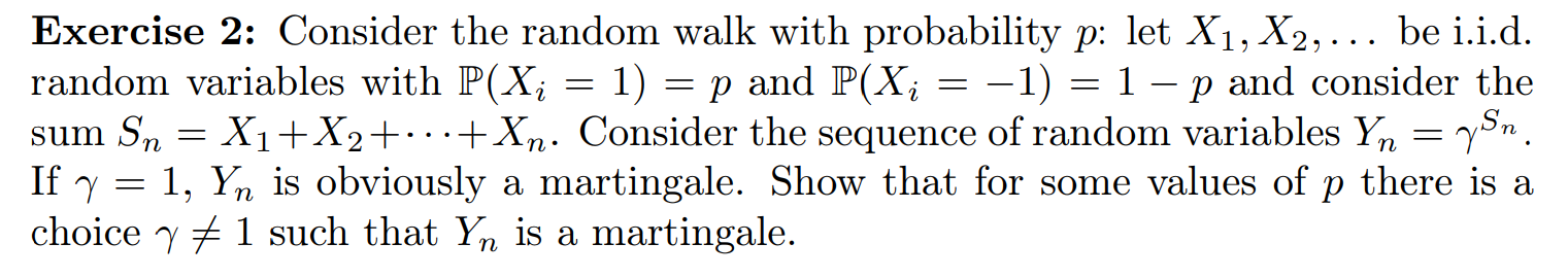 Exercise 2: Consider the random walk with probability | Chegg.com