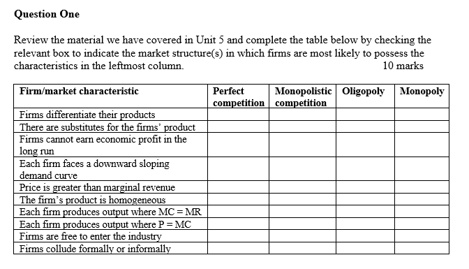 Solved Question One Review the material we have covered in | Chegg.com