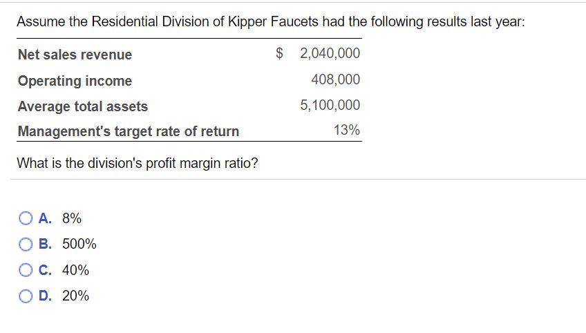 Solved Consider the following key performance indicators, | Chegg.com