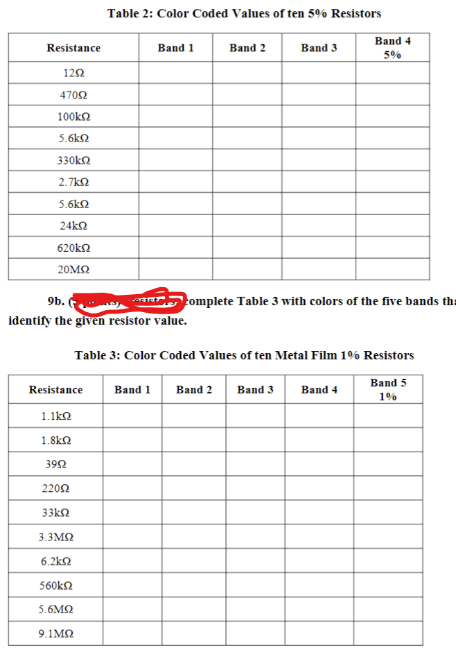 Solved Table 2: Color Coded Values of ten 5% | Chegg.com