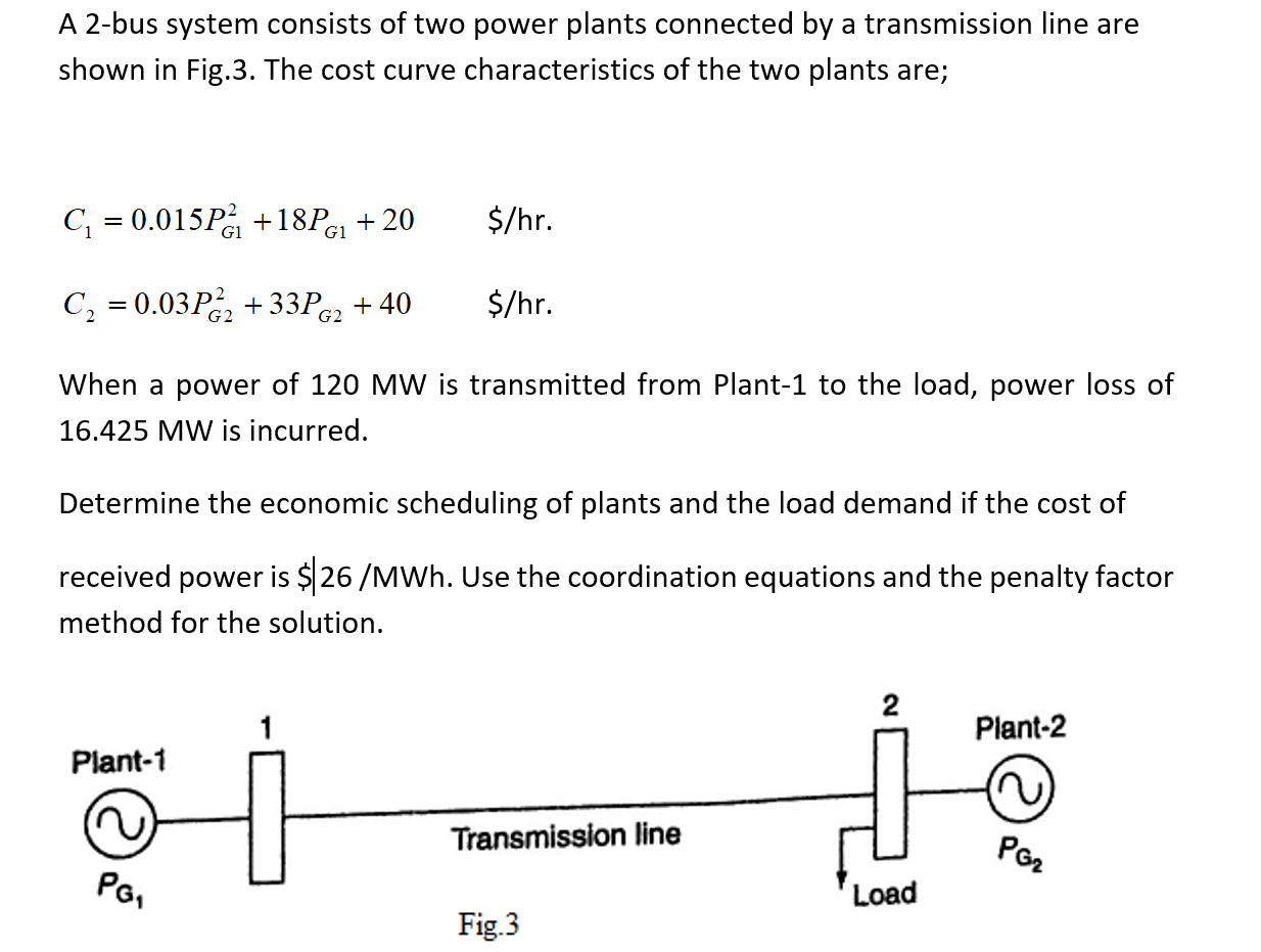 Solved A 2-bus system consists of two power plants connected | Chegg.com