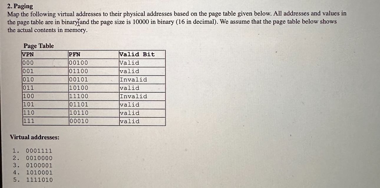 Solved 1. Segmentation Map the following virtual addresses | Chegg.com