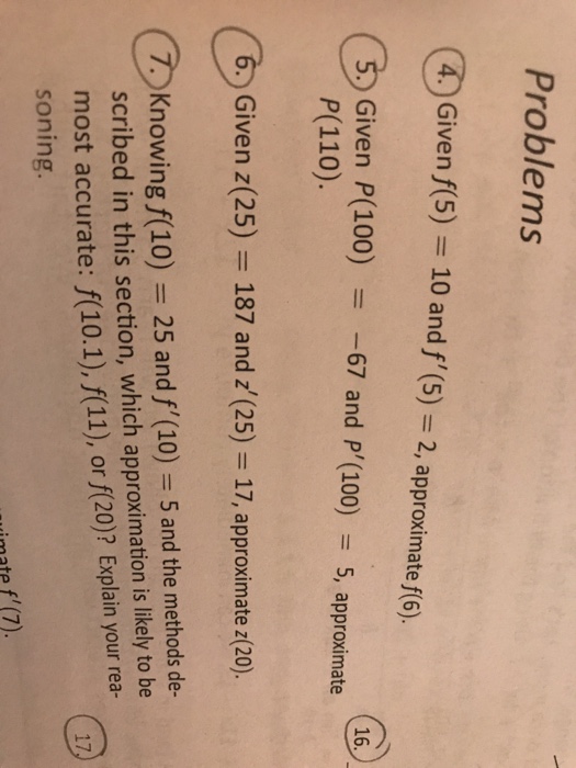 Solved Problems Given f(5) 10 and f'(5)-2, approximate f(6). | Chegg.com