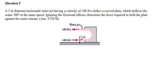 Solved Question 5 A 3 in diameter horizontal water jet | Chegg.com
