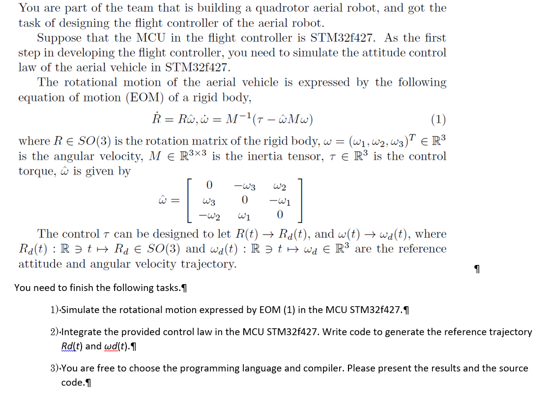 You are part of the team that is building a quadrotor | Chegg.com