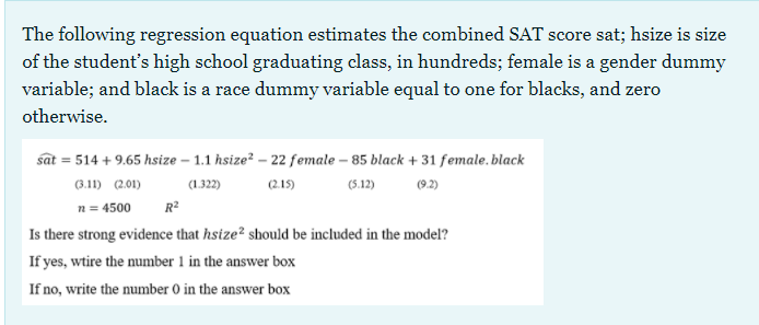 Solved The following regression equation estimates the | Chegg.com