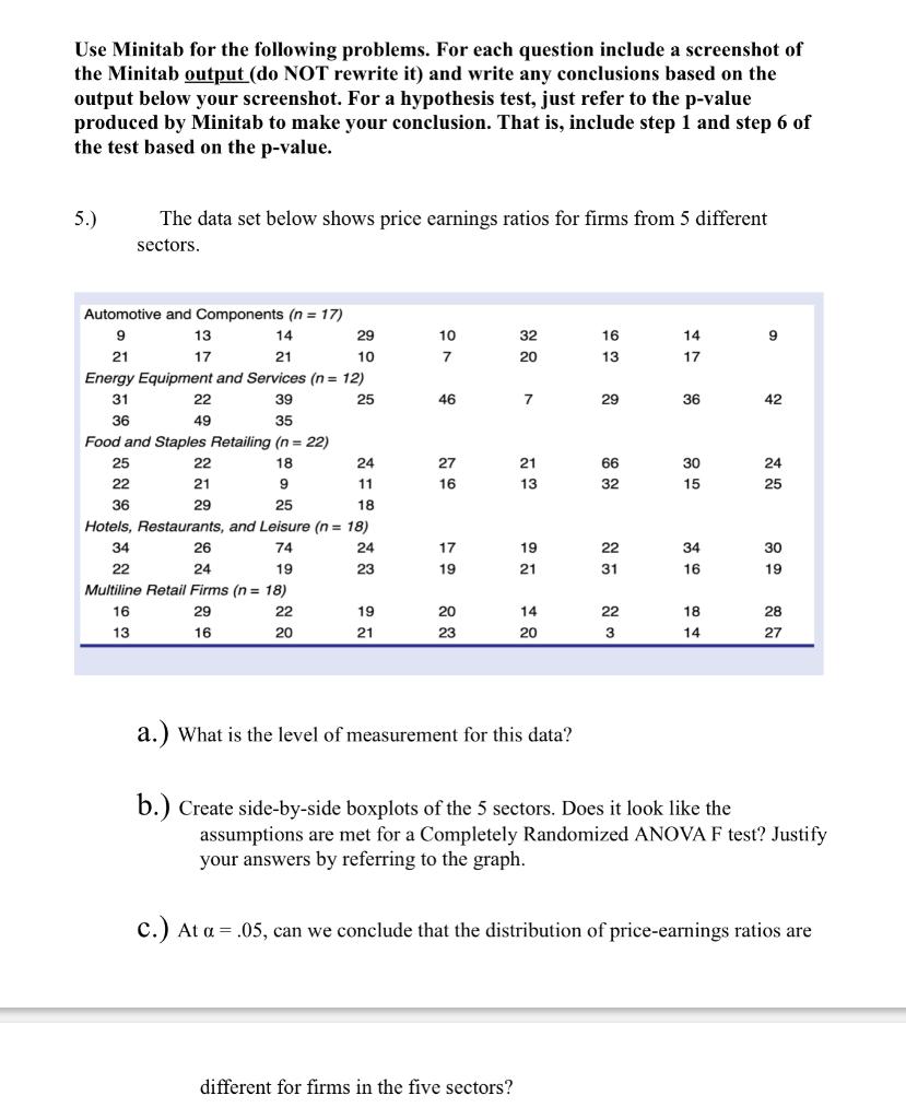 Use Minitab for the following problems. For each | Chegg.com