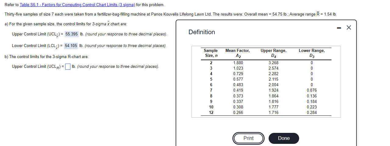 Solved Refer to Table 56.1 - Factors for Computing Control | Chegg.com