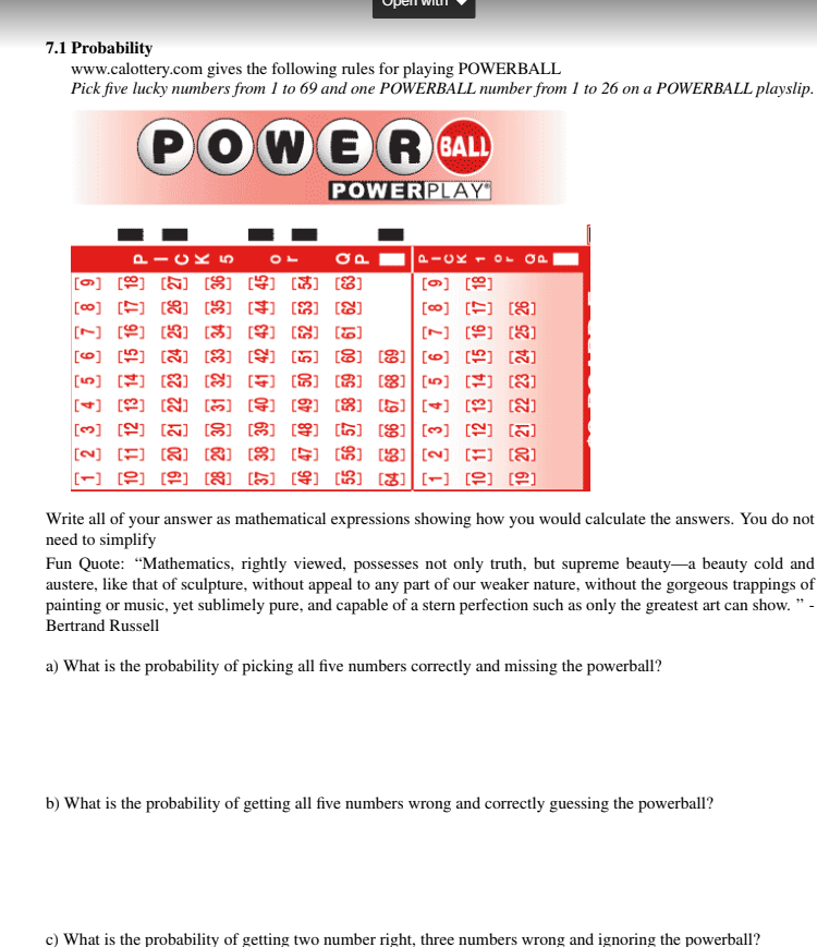 Solved 7.1 Probability www.calottery.com gives the following | Chegg.com