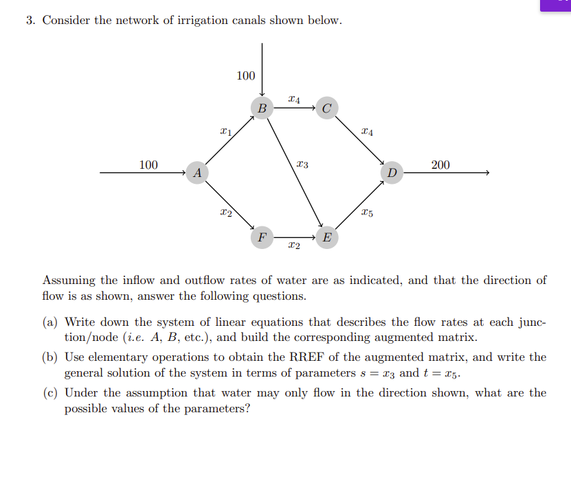 Solved 3. Consider the network of irrigation canals shown | Chegg.com
