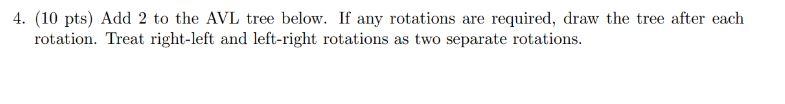 Solved 4. ( 10pts) Add 2 to the AVL tree below. If any | Chegg.com