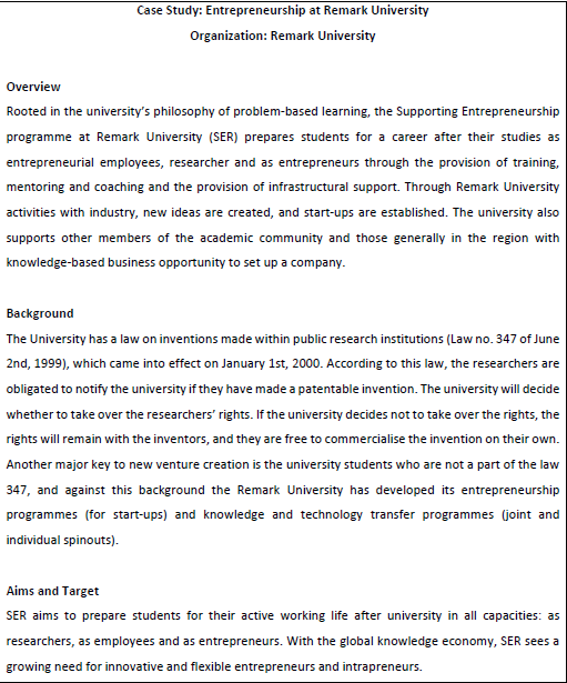 Solved Case Study: Entrepreneurship at Remark University | Chegg.com