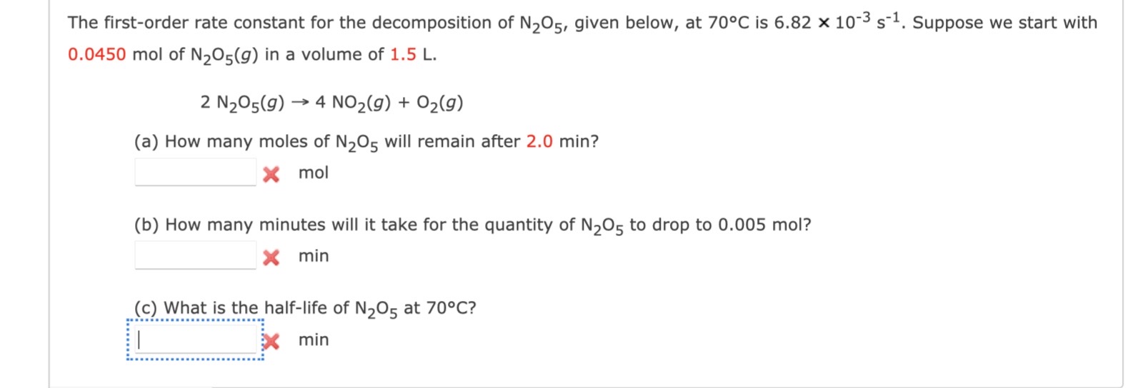 Solved The first-order rate constant for the decomposition | Chegg.com